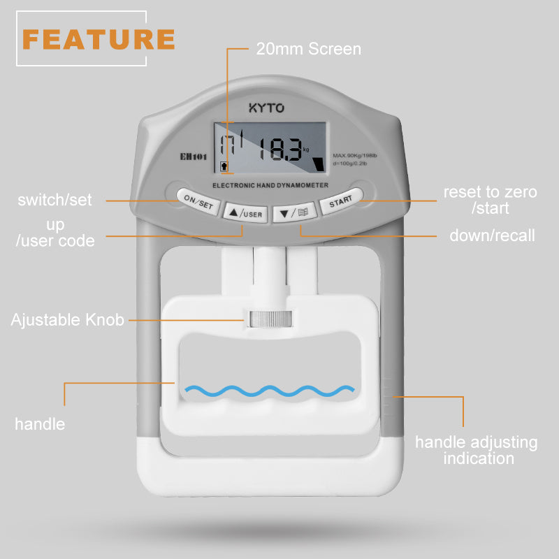 KYTO Digital Hand Dynamometer Grip Strength Measurement Meter Auto Cap ...